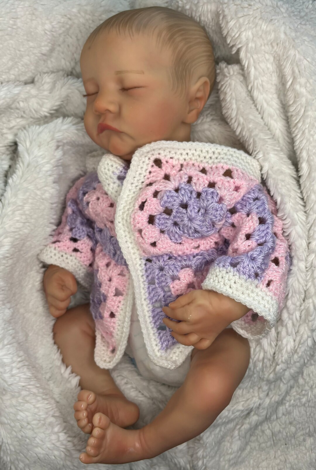 Crochet Newborn Cardigan Pink and Purple Granny Squares With White ...