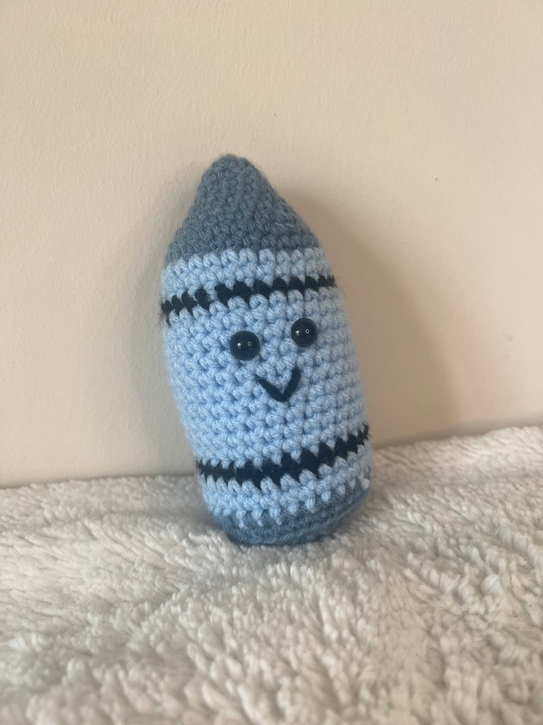 Charming Chubby Blue Crochet Crayon With Eyes and Smile - 6.5 Inches - Etsy