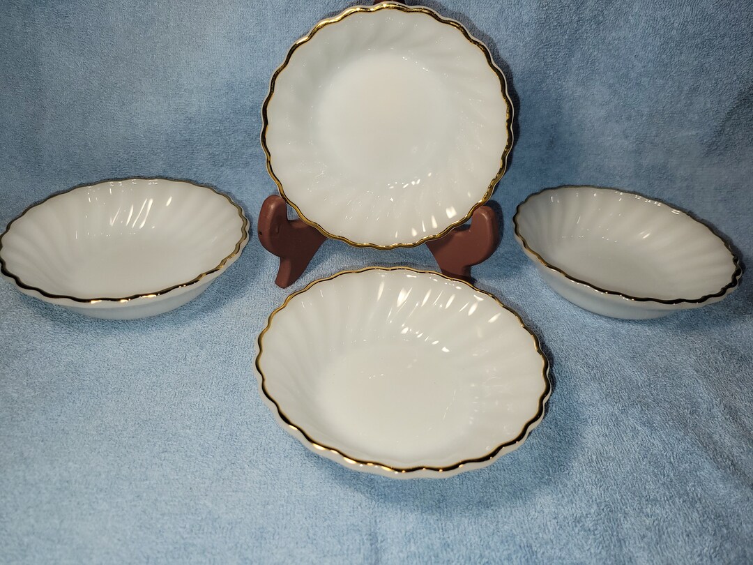 Set of 4 Anchor Hocking Golden Shell Swirl Dessert Bowl Berry 22K Gold ...