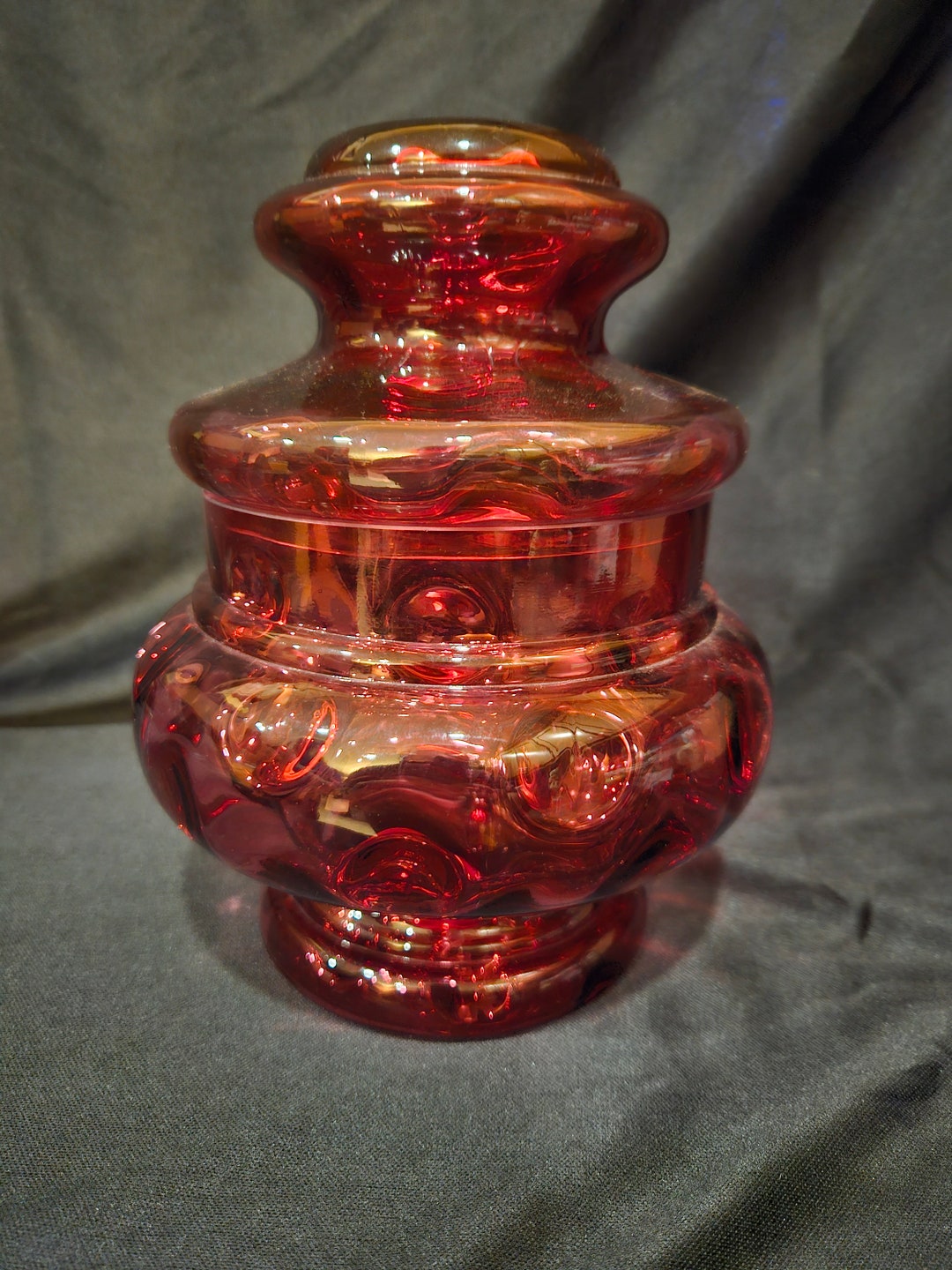 Red Glass L G Wright Glass Company Thumbprint Apothecary Lidded Candy ...
