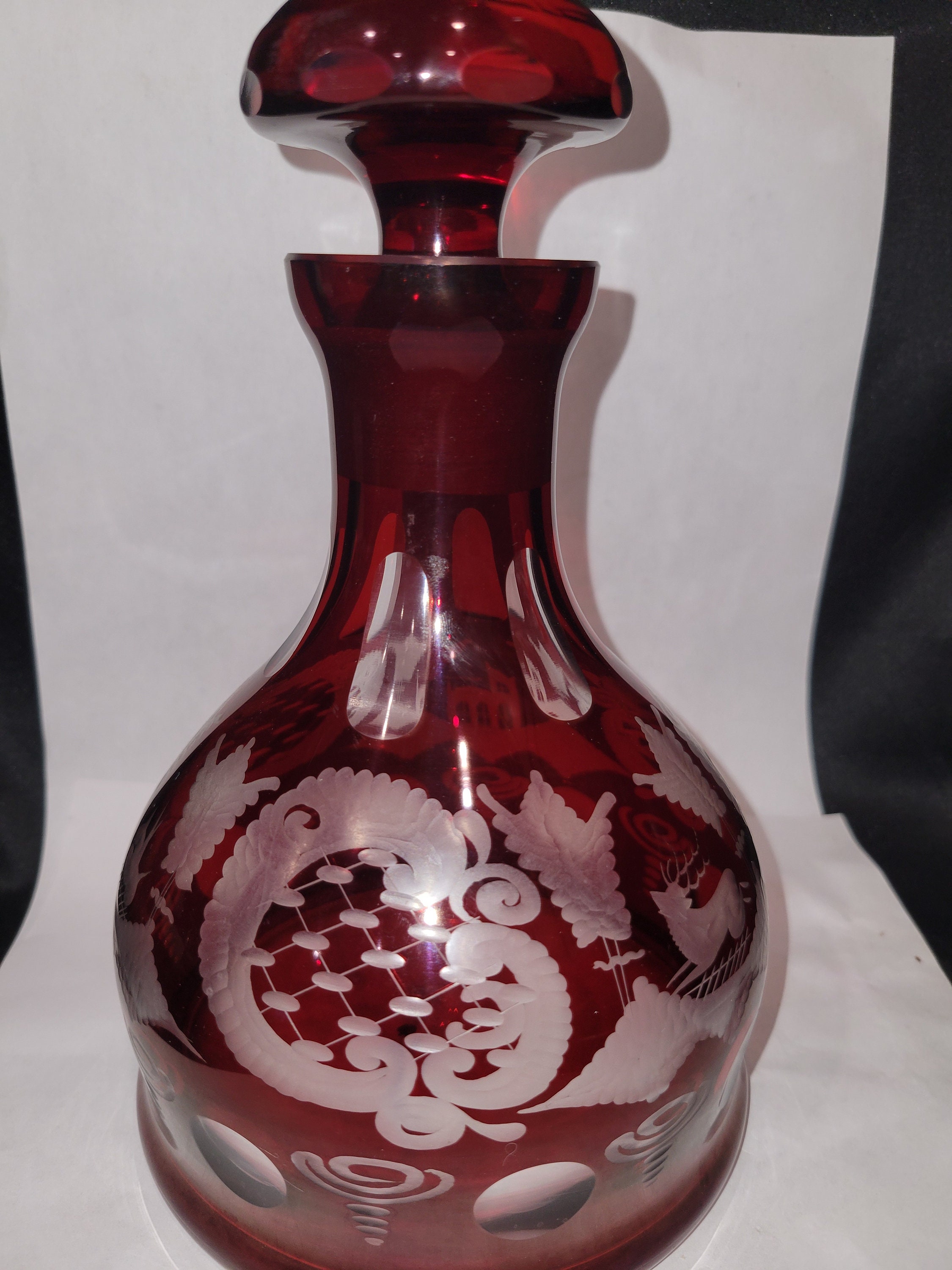 Beautiful Egermann Czech Ruby Red and Clear Decanter With Glass Stopper ...