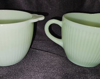 Jadeite Fire King Cream & Sugar Bowl Set Vintage Fire King Jane Ray ...