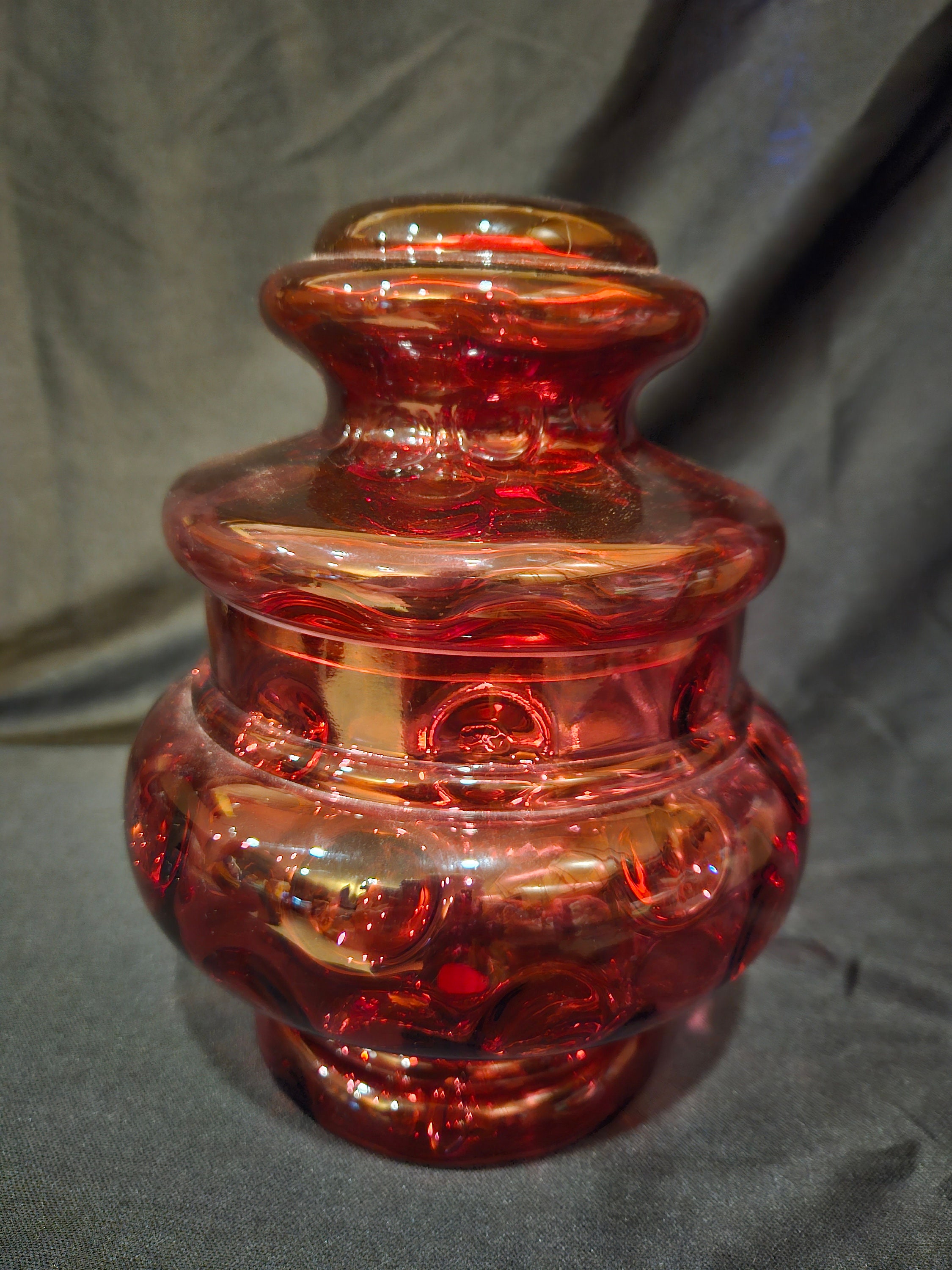 Red Glass L G Wright Glass Company Thumbprint Apothecary Lidded Candy ...