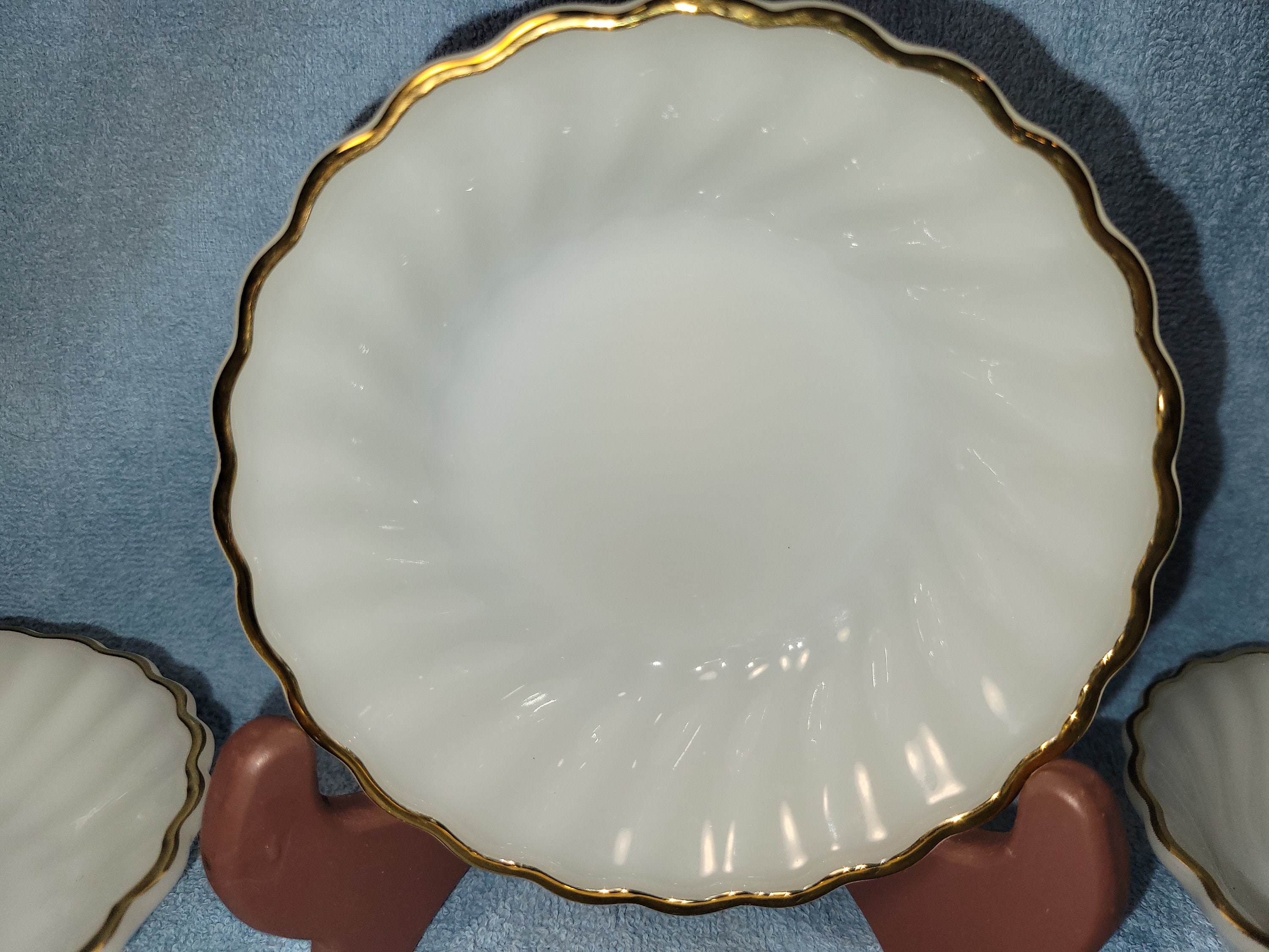 Set of 4 Anchor Hocking Golden Shell Swirl Dessert Bowl Berry 22K Gold ...
