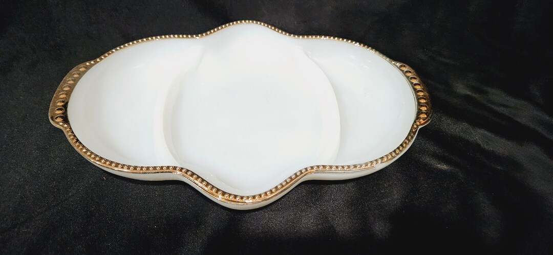 Fire King Divided Serving Dish Compartment Tray Milkglass Gold Trim - Etsy