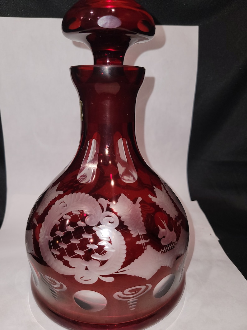 Beautiful Egermann Czech Ruby Red and Clear Decanter With Glass Stopper ...