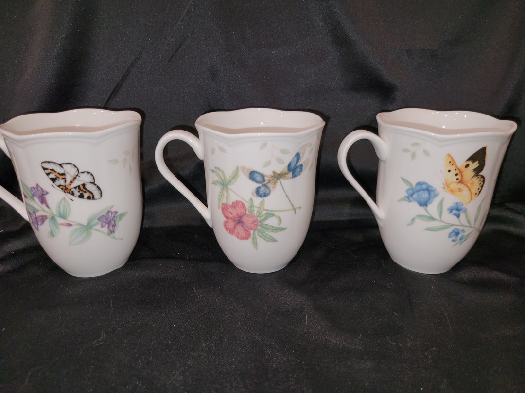 Set of 3 Lenox Butterfly Meadow Cups Mugs Coffee Tea Monarch Dragonfly ...