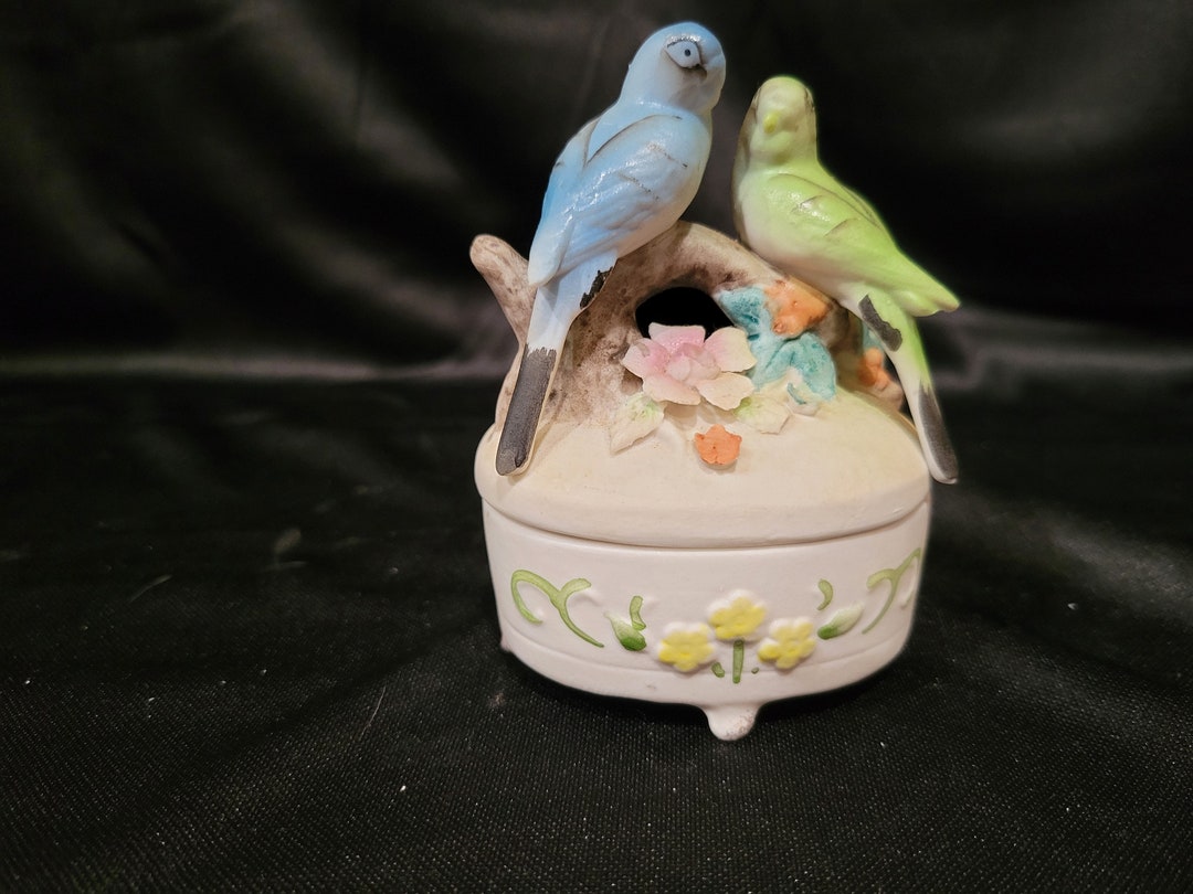 1950s Lefton Parakeet Parrot Lovebird Bird Lidded Trinket Box, Ring ...