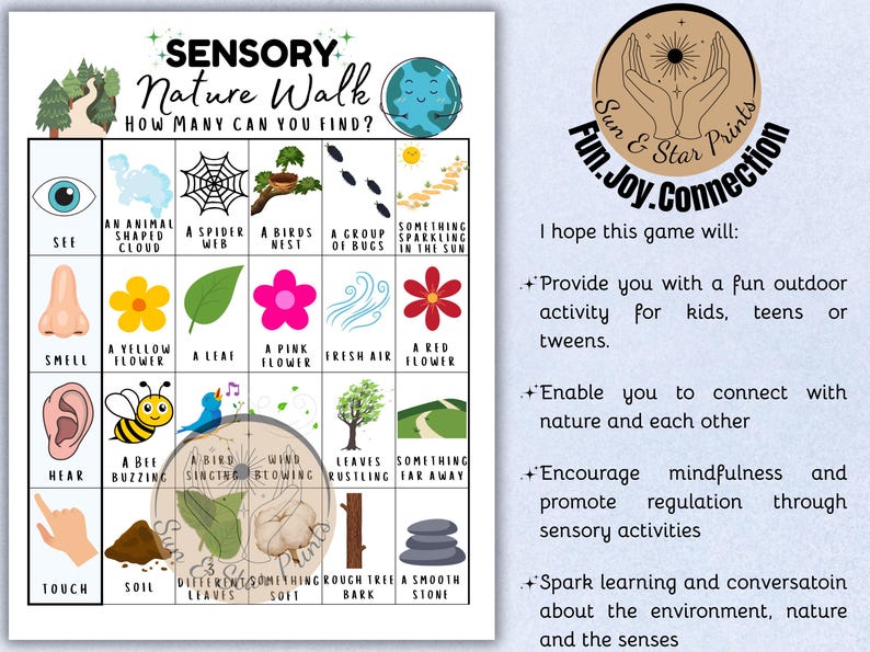 Sensory Nature Walk Scavenger Hunt: Outdoor Activity for Kids (PDF) - Etsy