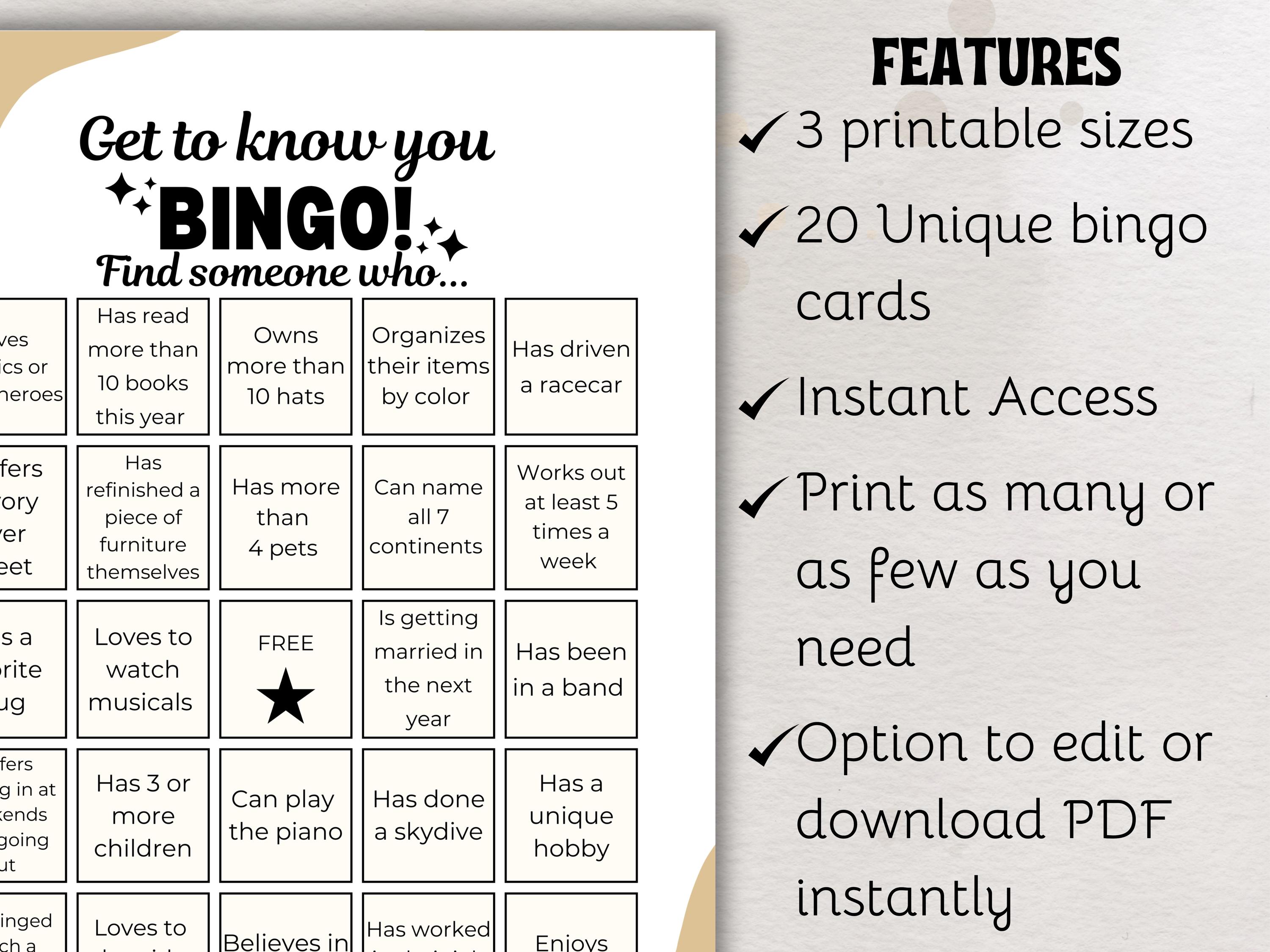 Ice Breaker Bingo, Team Building Game, Office Party Activity, Get to ...