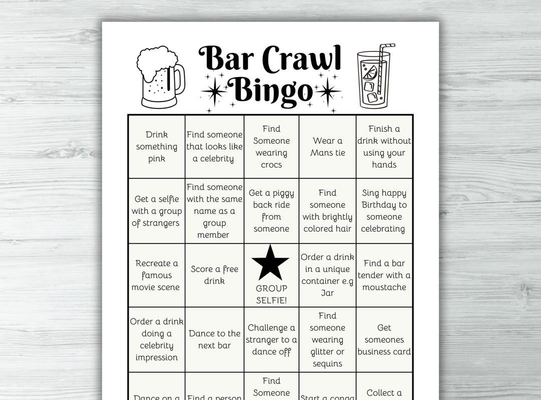 Bar Crawl Bingo - Pub Crawl Drinking Bingo Game for Birthday Party Bar ...