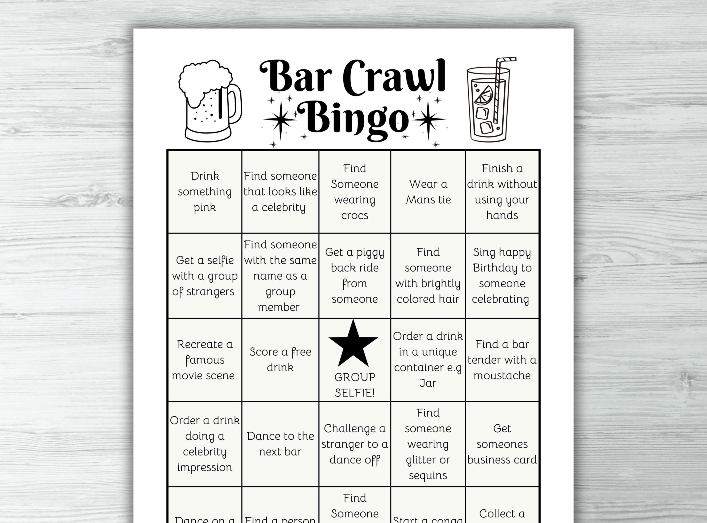 Bar Crawl Bingo Game: Adult Bar Scavenger Hunt - Birthday or Night Out ...