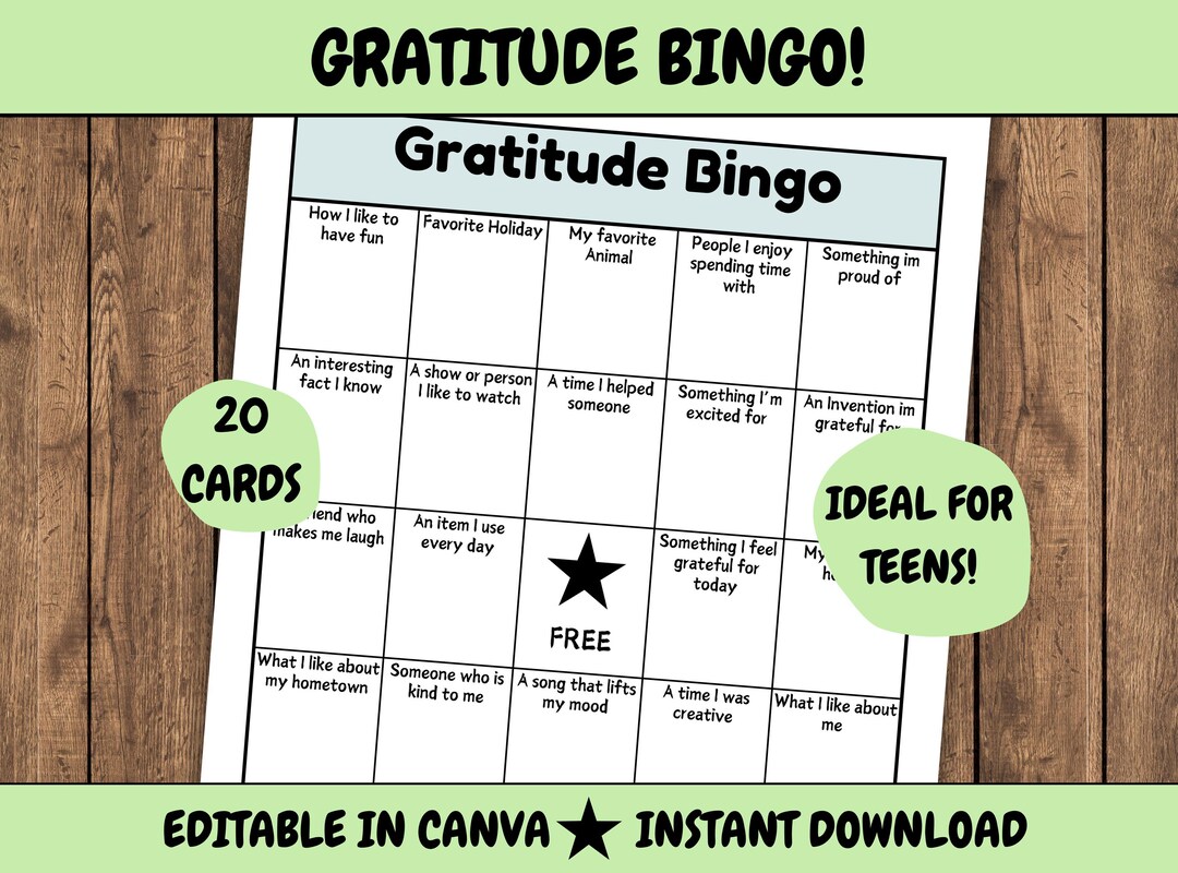 Gratitude Bingo - Thanksgiving Game for Teens or Tweens - Ideal for ...
