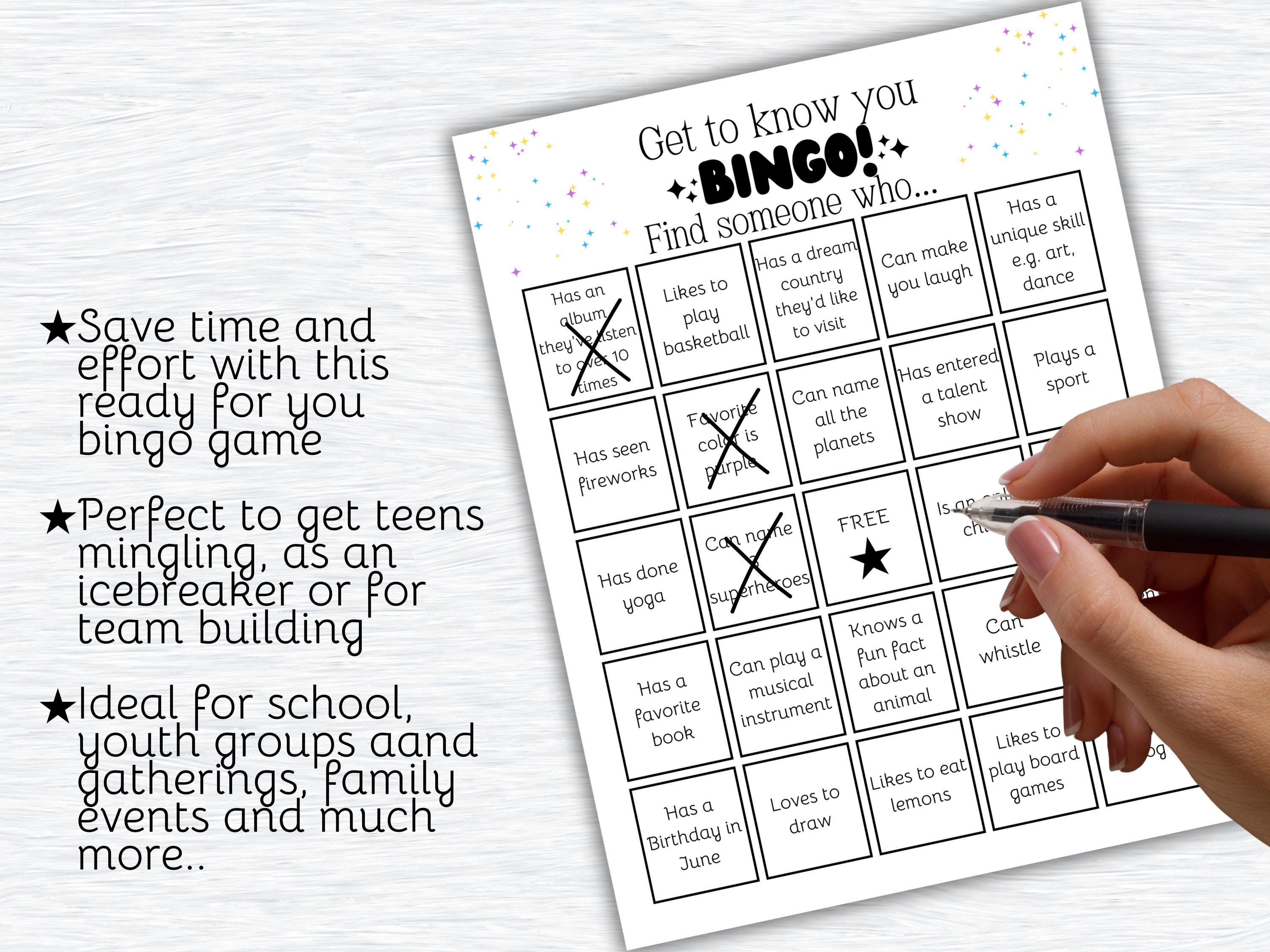 Teen Icebreaker Bingo Game: Fun School or Youth Group Activity ...