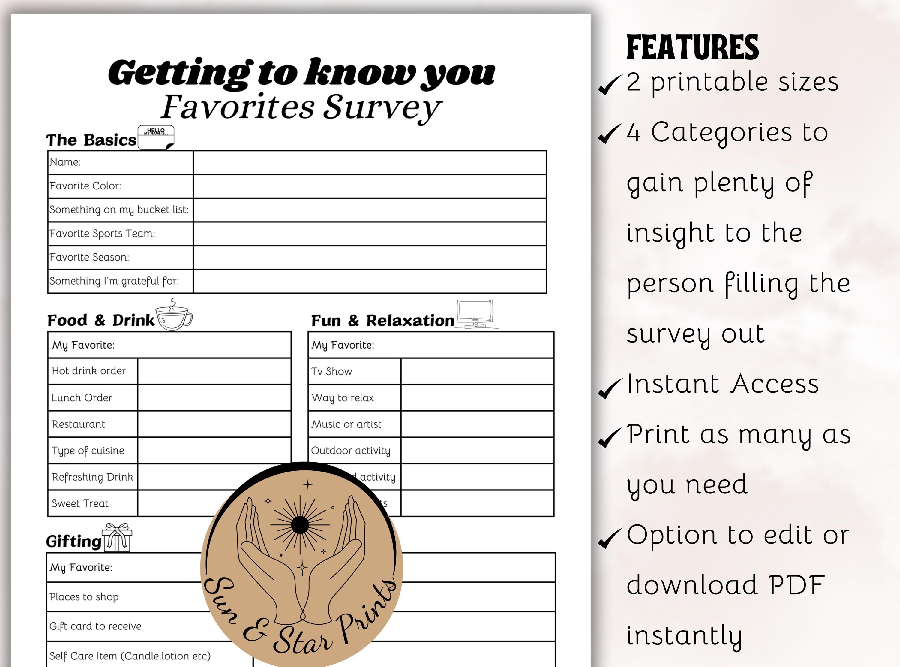 Employee Favorites List- Team Building Get to Know Your Staff ...