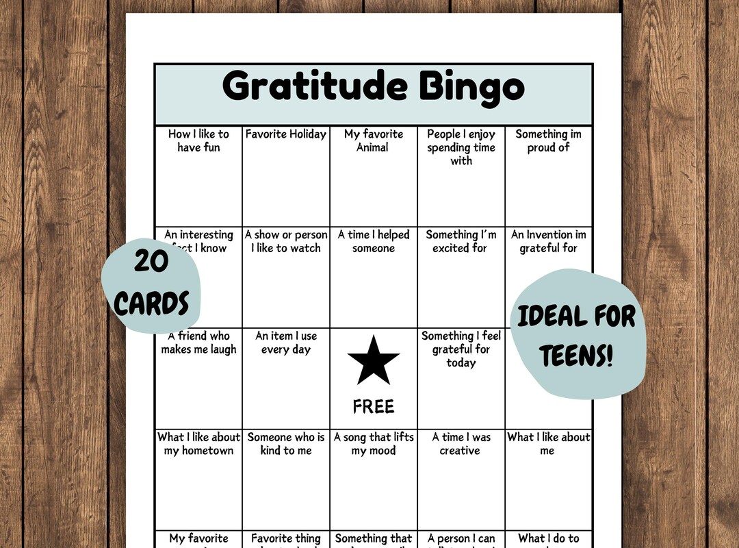 Gratitude Bingo - Mindful Game for Teens or Tweens - Ideal Activity for ...