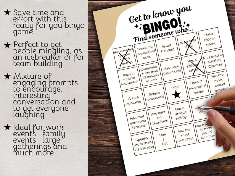 Ice Breaker Bingo, Team Building Game, Office Party Activity, Get to ...