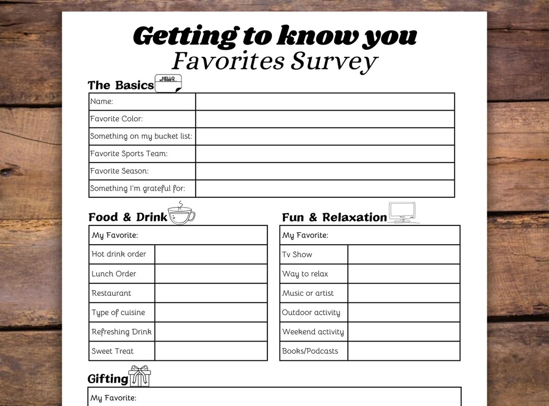 Employee Favorites List- Team Building Get to Know Your Staff ...