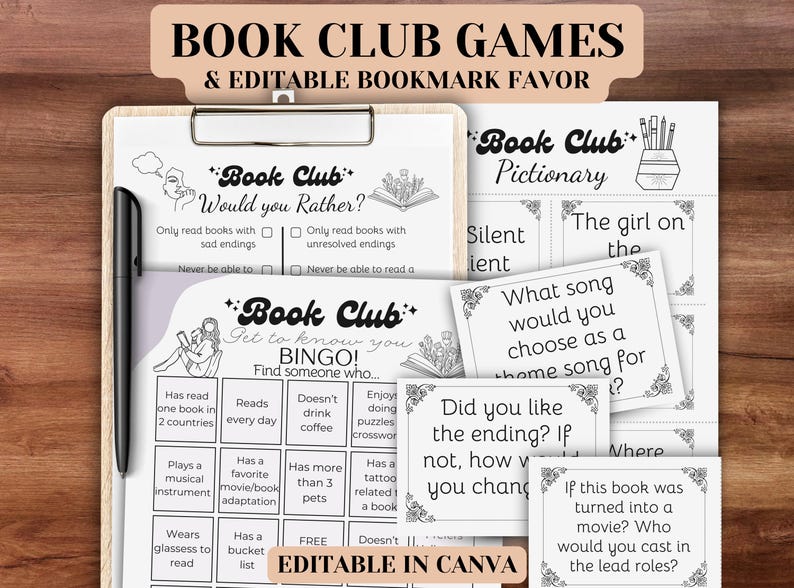 Book Club Games - Printable Templates Including Icebreaker Find the ...