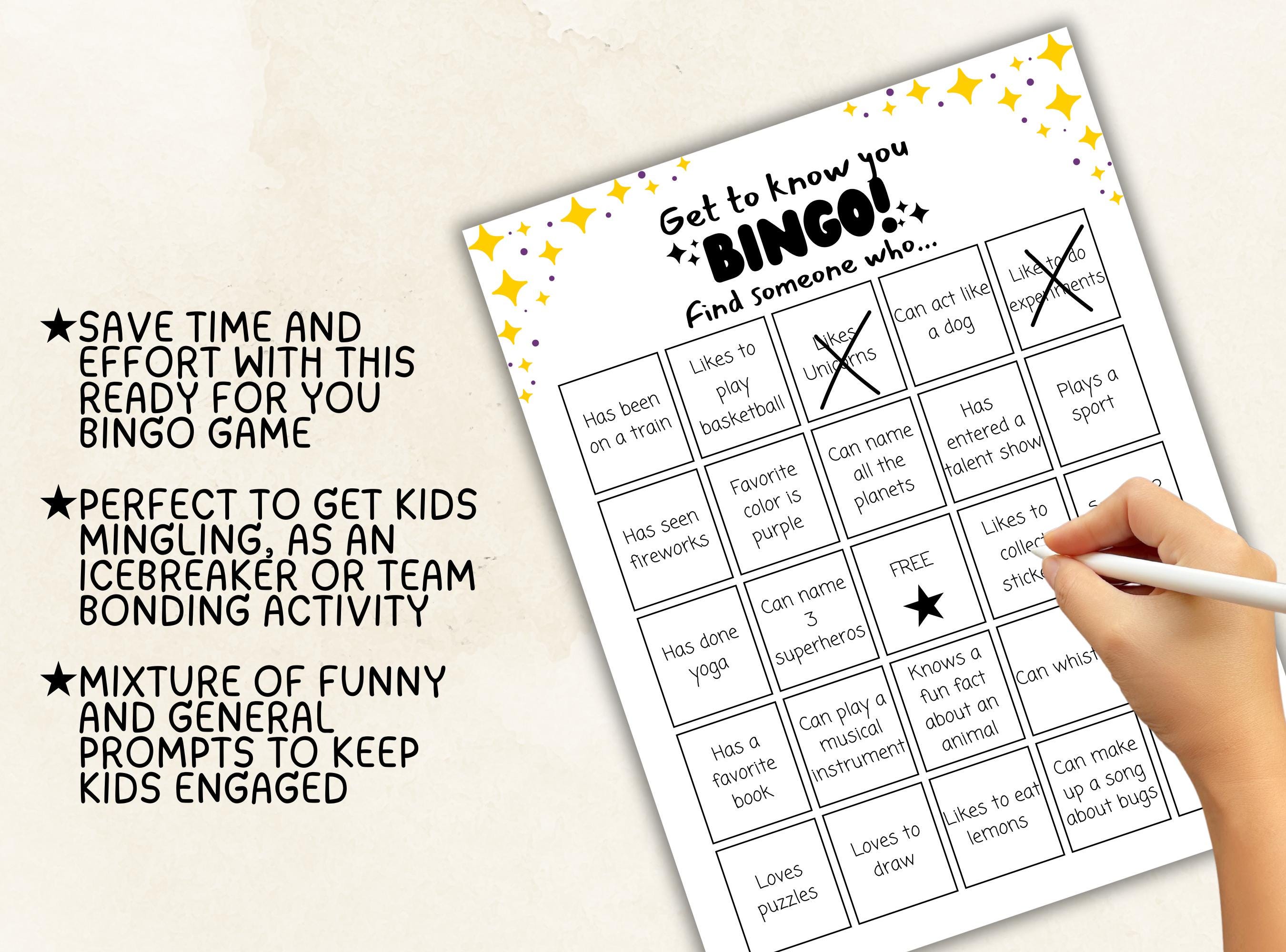 Kids Get to Know You Bingo Game: Icebreaker Activity - (PDF Download ...
