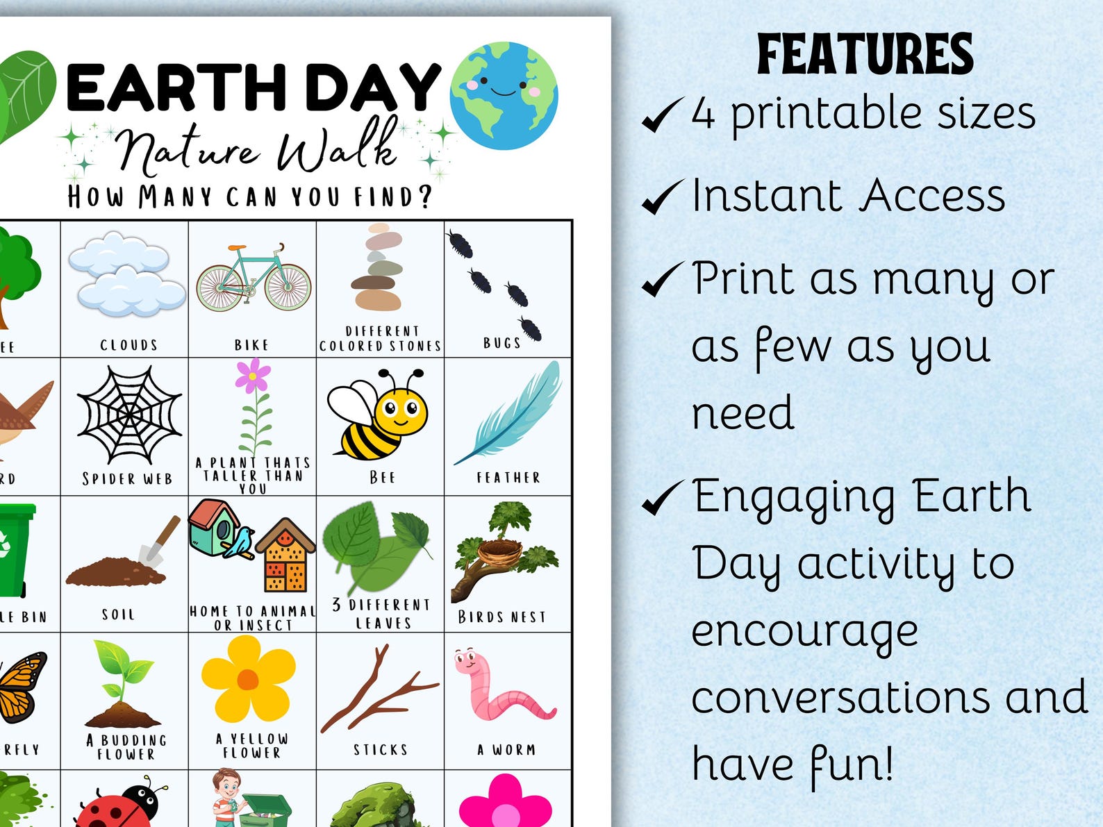 Earth Day Nature Walk Activity - Scavenger Hunt & Bingo Style Game ...