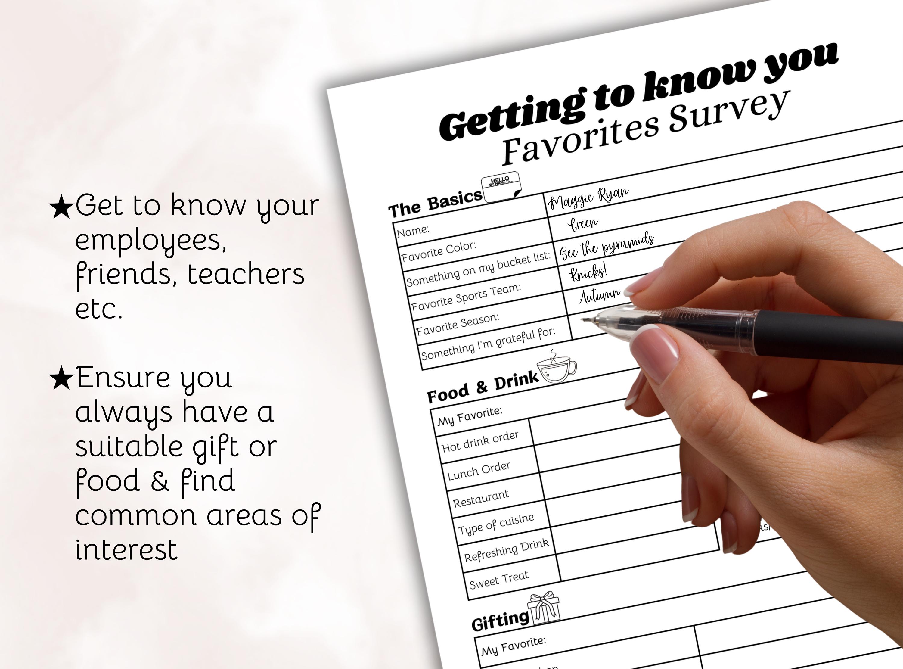 Employee Favorites List- Team Building Get to Know Your Staff ...