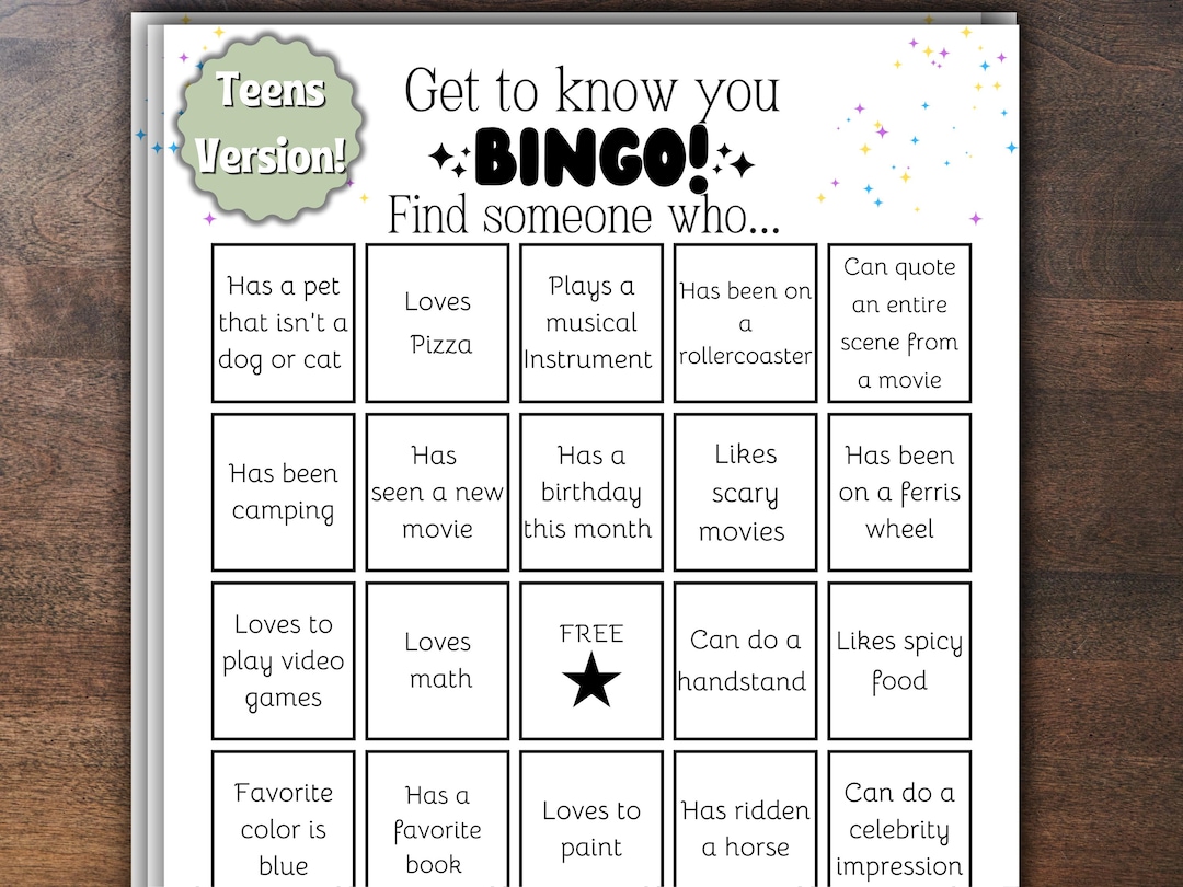 Teen Icebreaker Bingo Game: Fun School or Youth Group Activity ...
