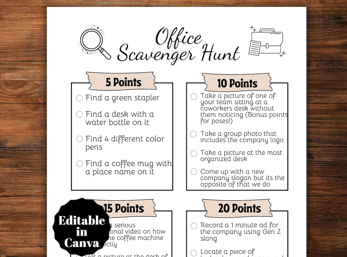 Office Scavenger Hunt: Adult Team Building Activity (editable PDF ...