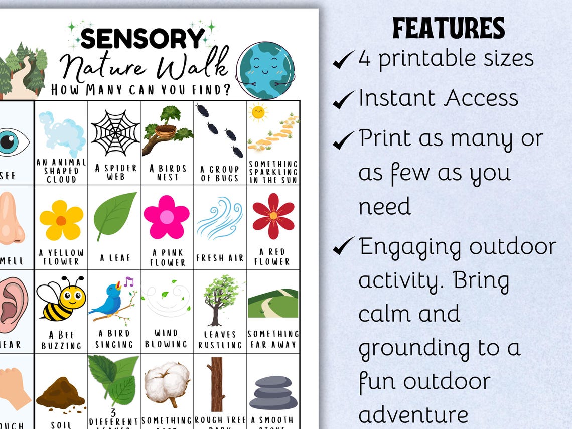 Sensory Nature Walk Scavenger Hunt: Outdoor Activity for Kids (PDF) - Etsy