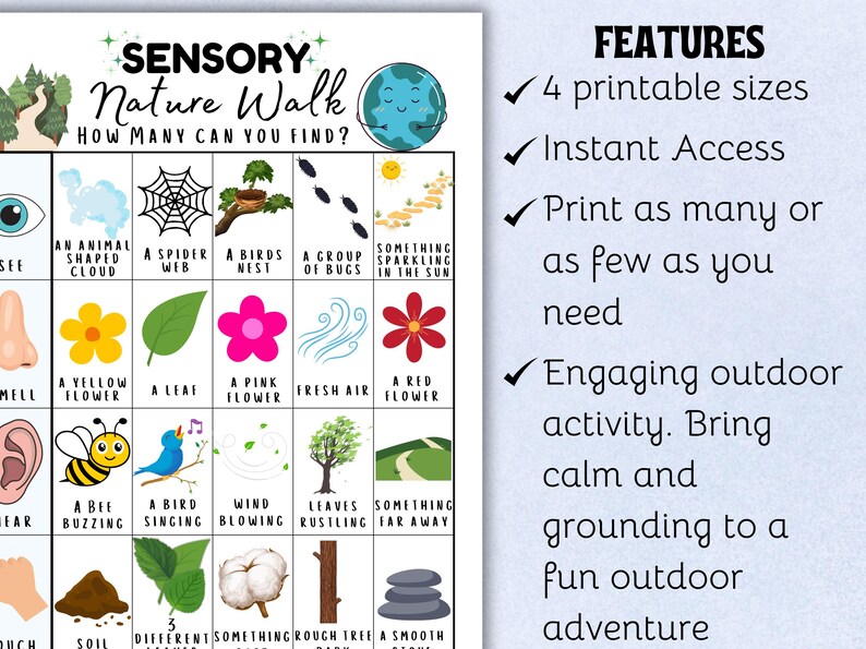 Sensory Nature Walk Scavenger Hunt: Outdoor Activity for Kids (PDF) - Etsy