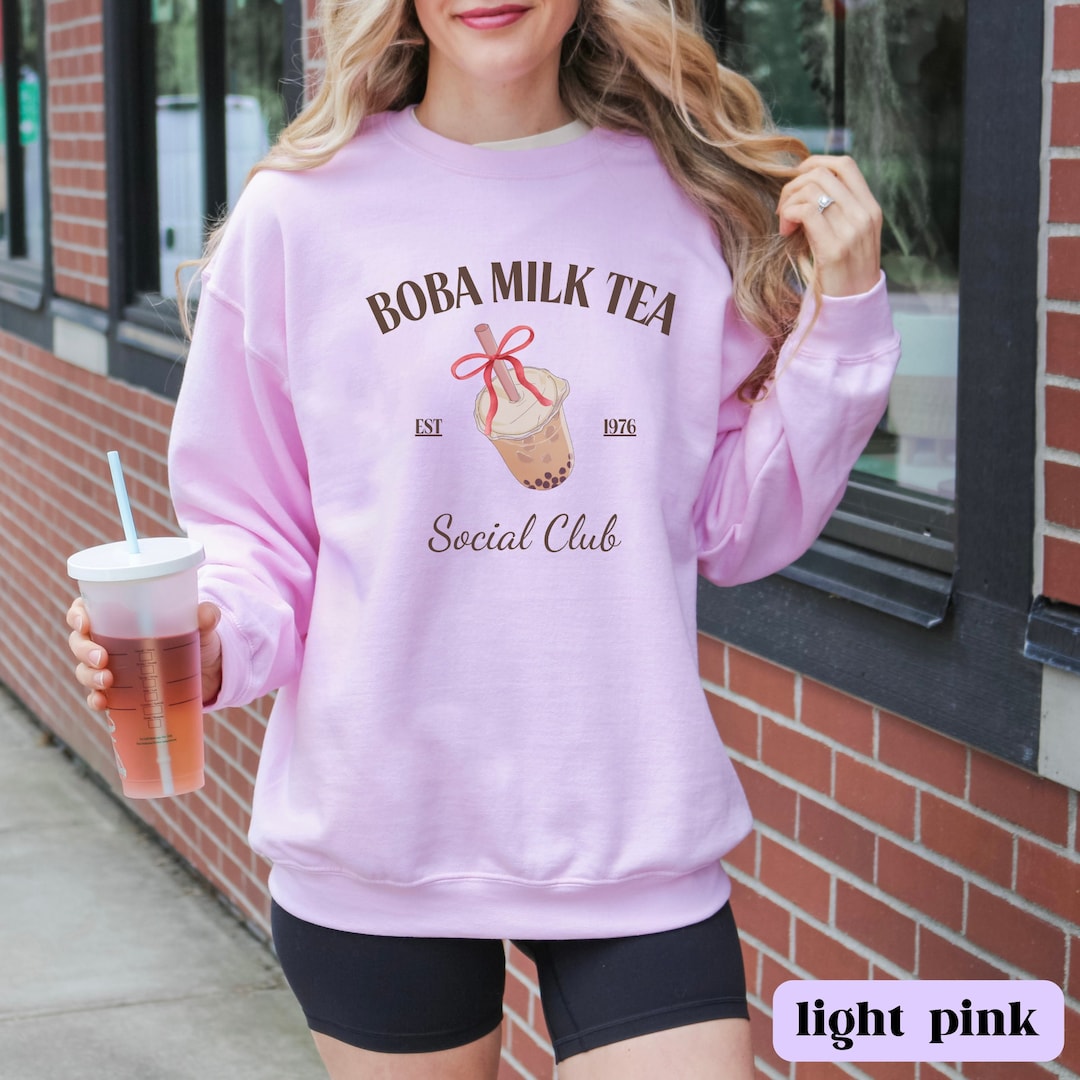 Boba Milk Tea Social Club Sweater, Coquette Aesthetic, Bow Tie Soft ...