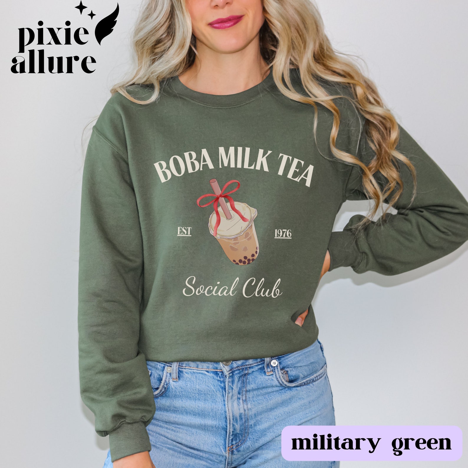 Boba Milk Tea Social Club Sweater, Coquette Aesthetic, Bow Tie Soft ...