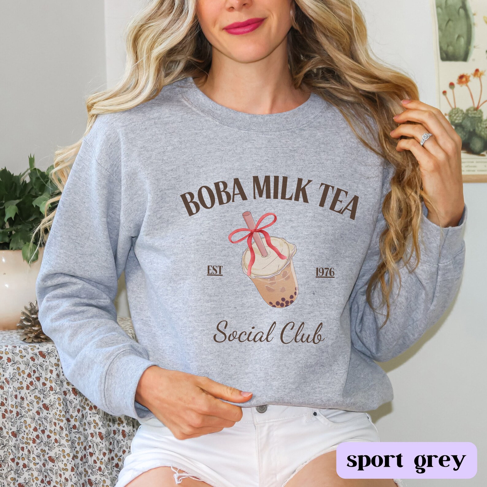 Boba Milk Tea Social Club Sweater, Coquette Aesthetic, Bow Tie Soft ...