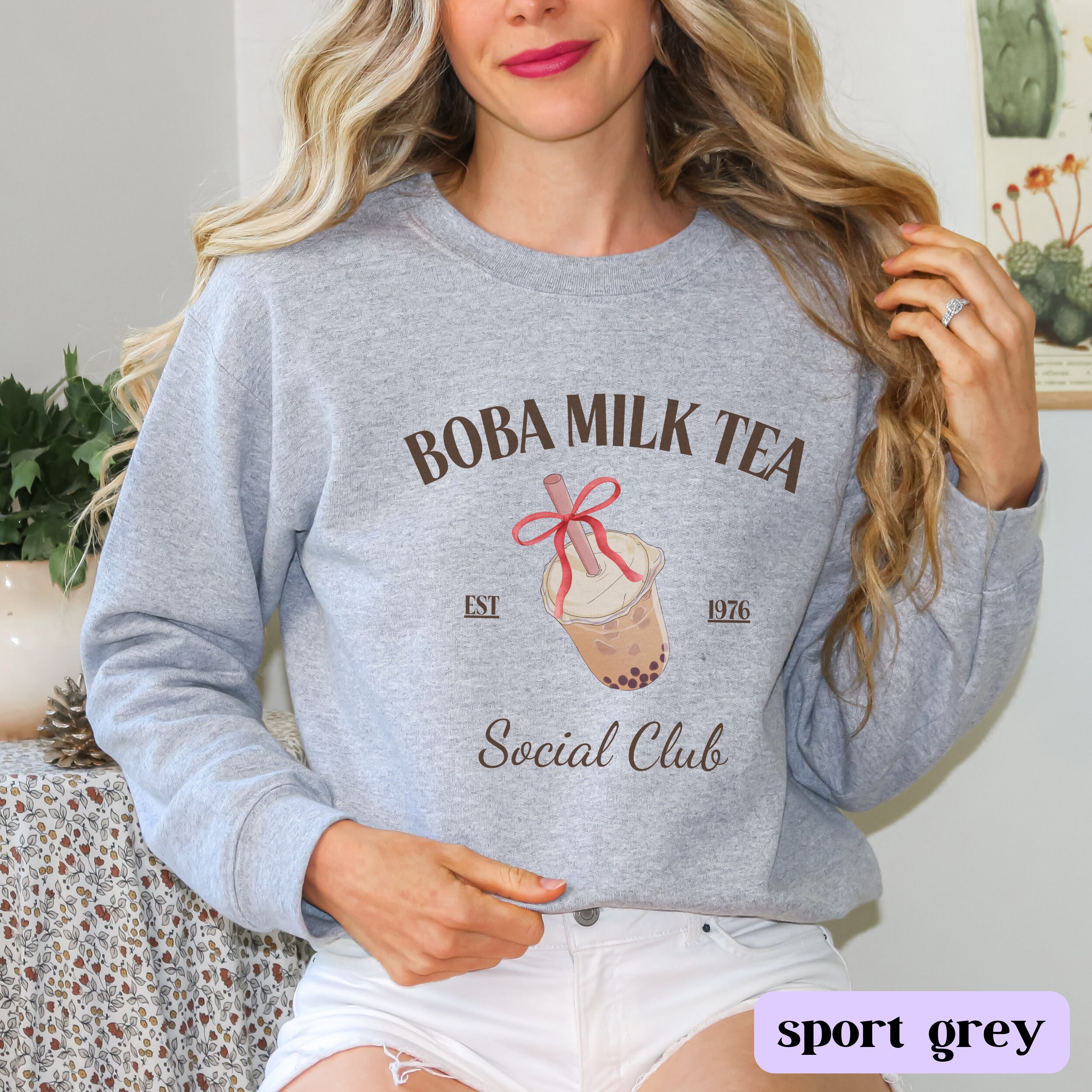 Boba Milk Tea Social Club Sweater, Coquette Aesthetic, Bow Tie Soft ...