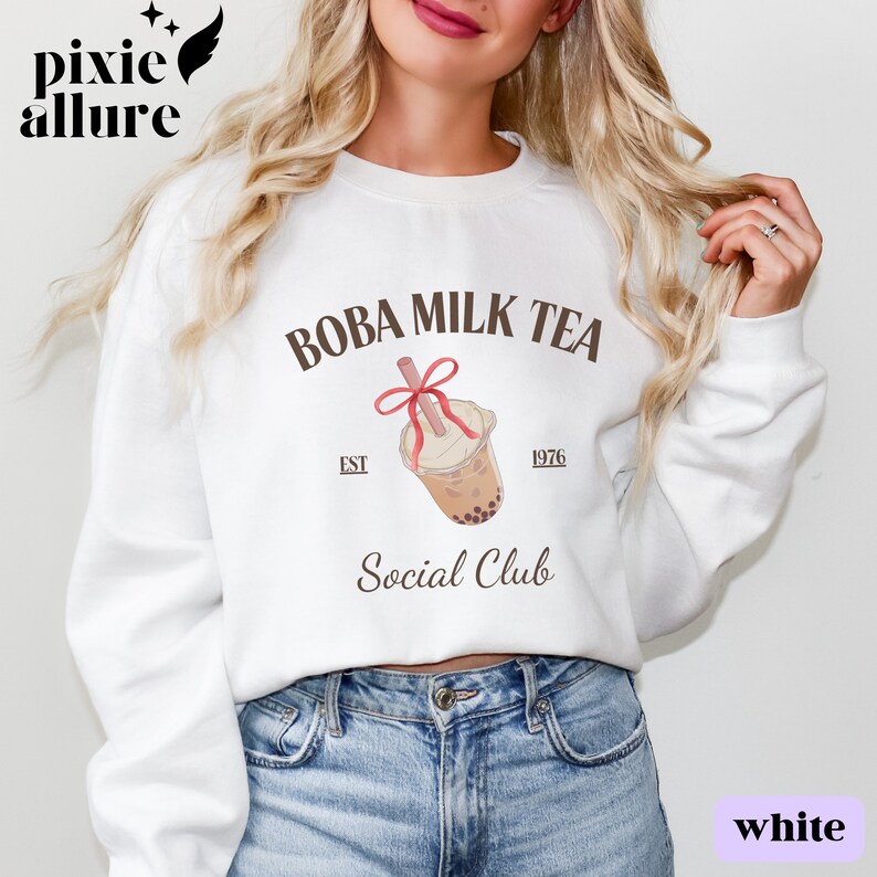 Boba Milk Tea Social Club Sweater, Coquette Aesthetic, Bow Tie Soft ...