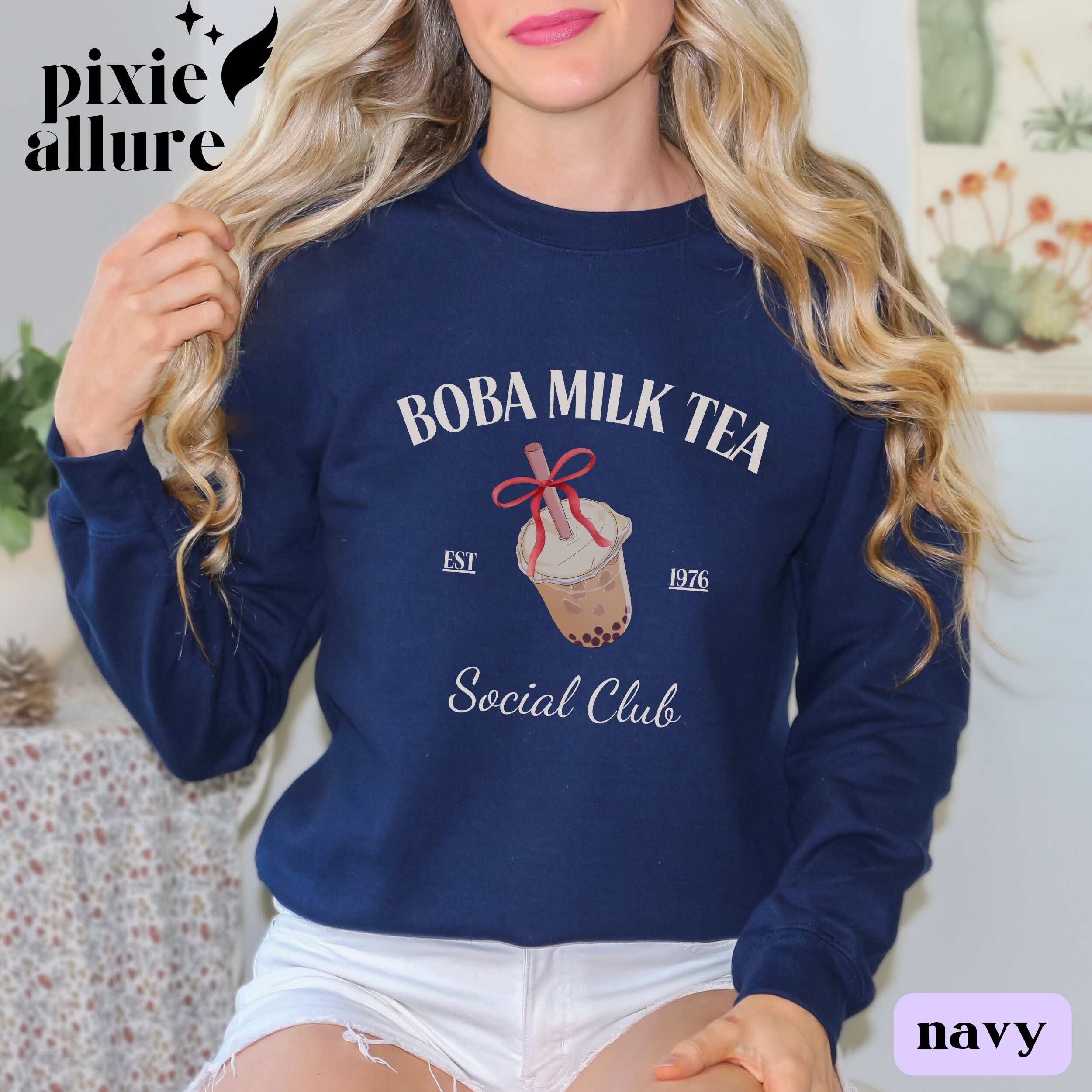 Boba Milk Tea Social Club Sweater, Coquette Aesthetic, Bow Tie Soft ...