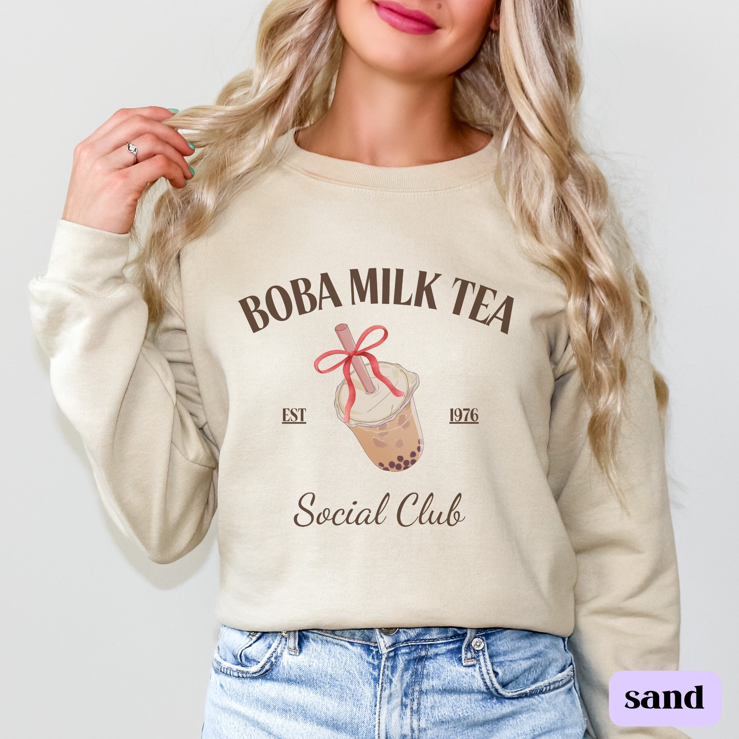 Boba Milk Tea Social Club Sweater, Coquette Aesthetic, Bow Tie Soft ...