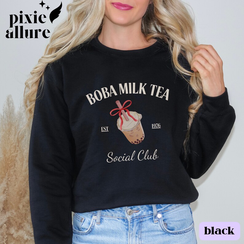 Boba Milk Tea Social Club Sweater, Coquette Aesthetic, Bow Tie Soft ...