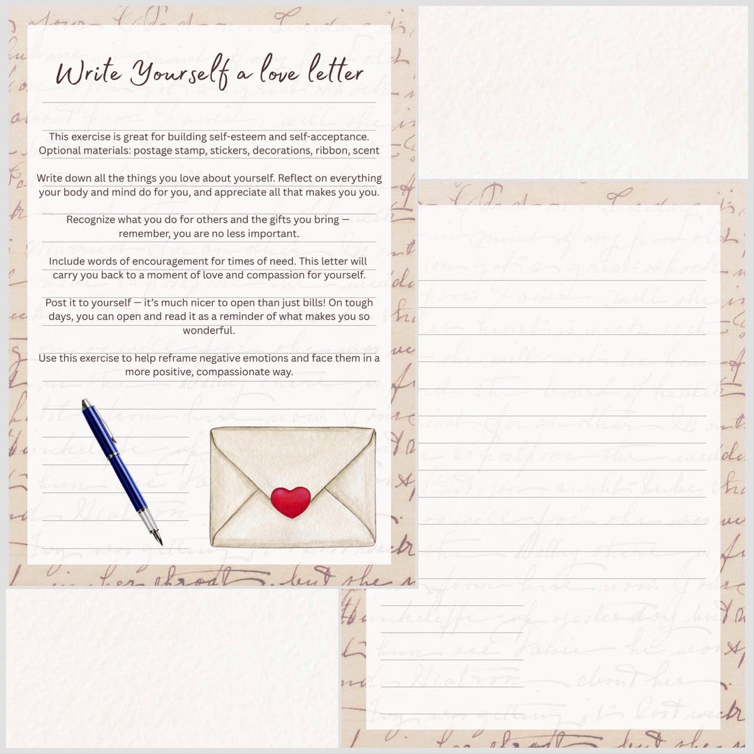 Self-love Letter Art Therapy Worksheet – Healing & Compassion Practice ...