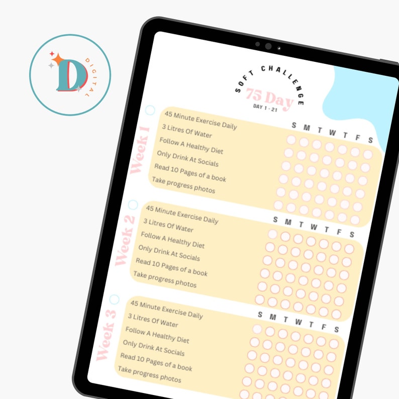 75 Soft Challenge, Tracker, Habit Tracker, Digital File, Daily Habits ...