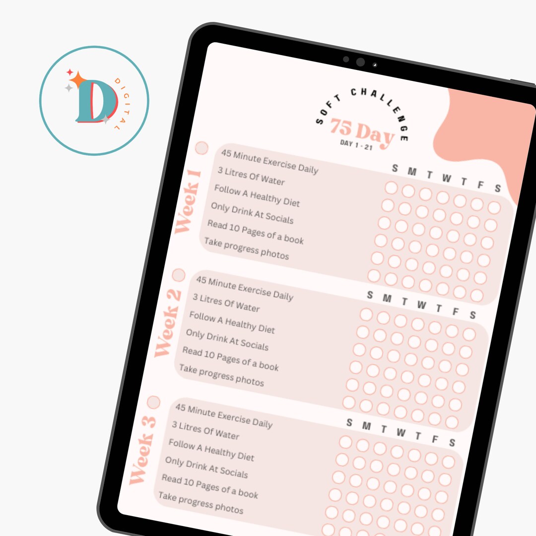 75 Soft Challenge, Tracker, Habit Tracker, Digital File, Daily Habits ...