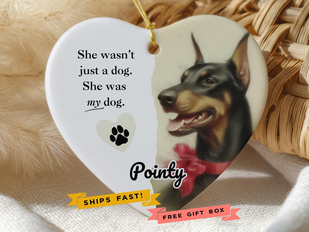 Doberman Pinscher Memorial Ornament, Personalized Heart Keepsake for ...