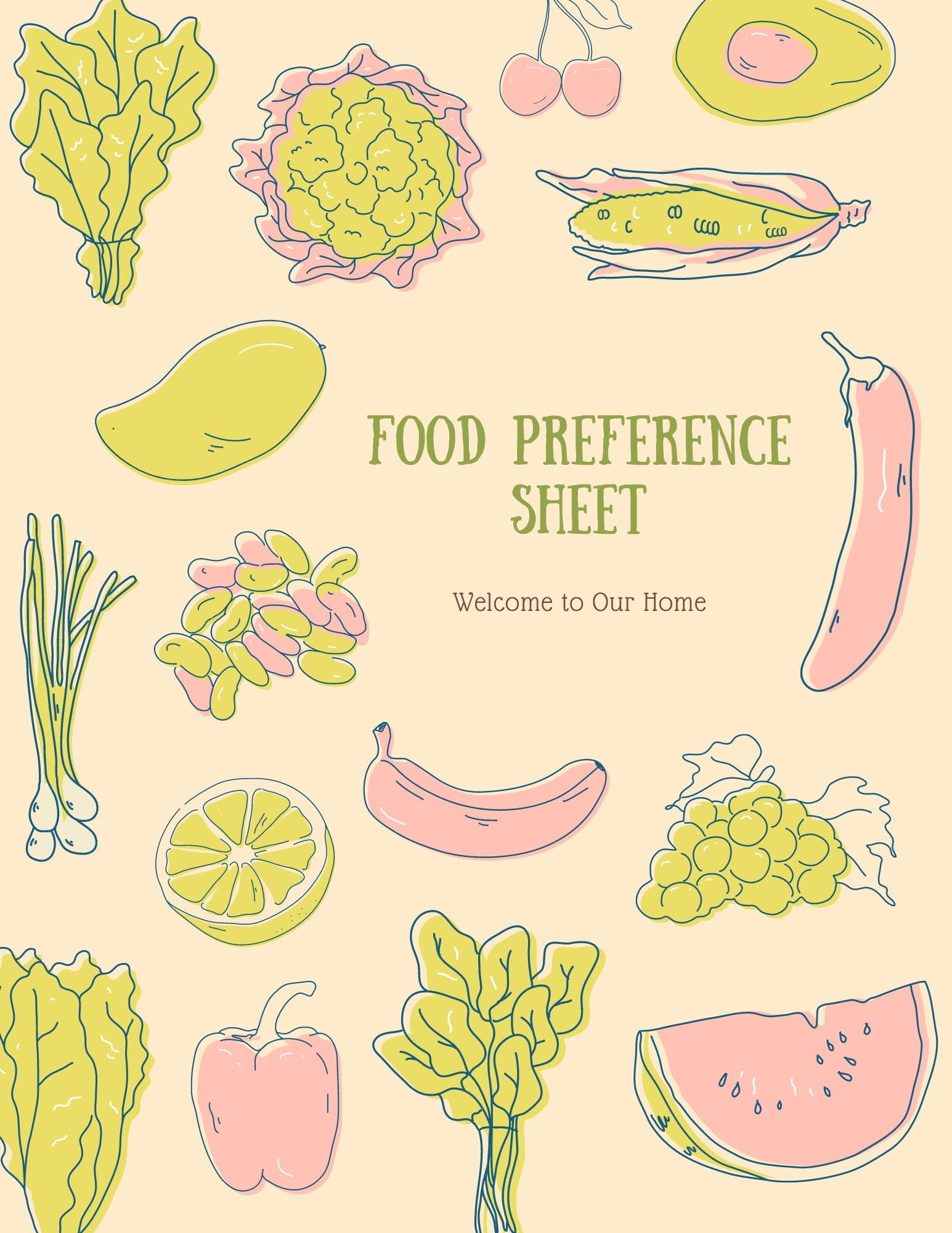 Food Guest Preference Sheet, Below Deck, Guest Food Questionnaire, Food ...