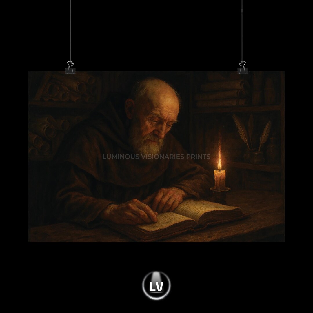 Vintage Monk Reading Poster, Rustic Home Decor, Art Print for Book ...
