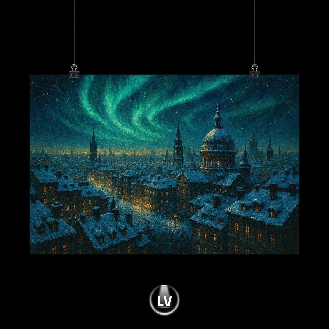 Northern Lights Matte Horizontal Poster, Winter Art Print, Cozy Home ...