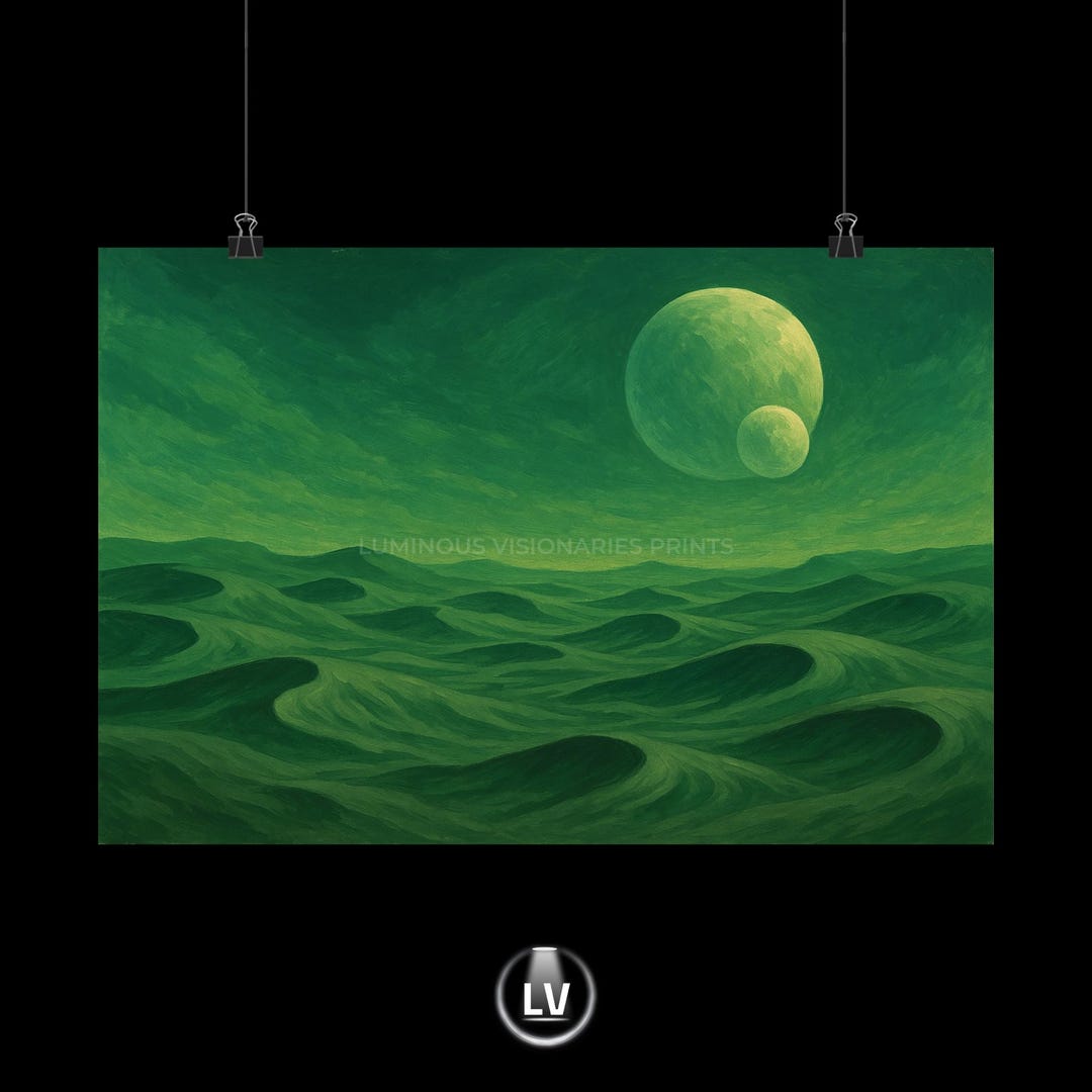 Celestial Matte Poster Art, Green Planet Landscape Wall Decor, Home ...