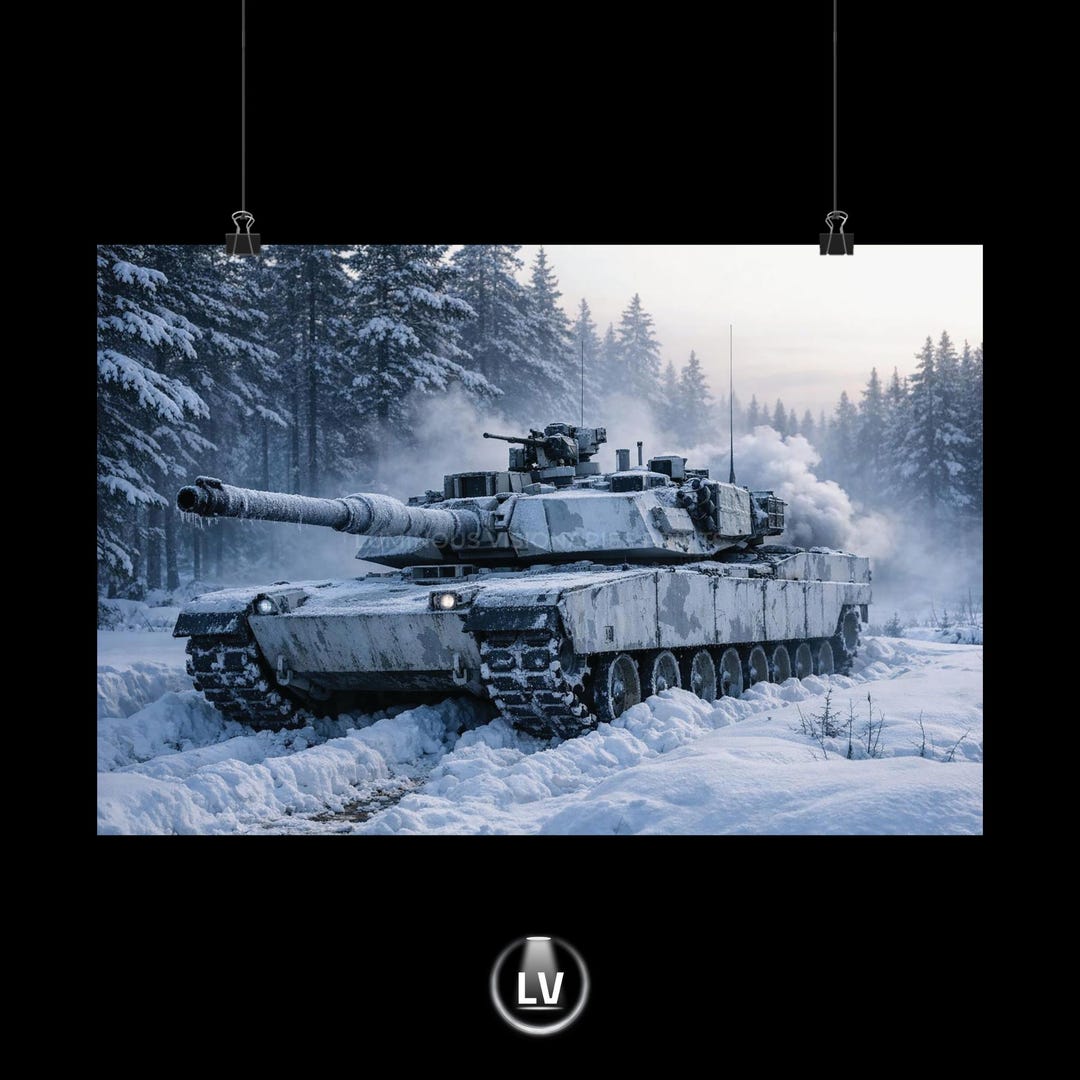 M1 Abrams Tank Poster: Winter Camouflage in Snowy Pine Forest | APMT ...