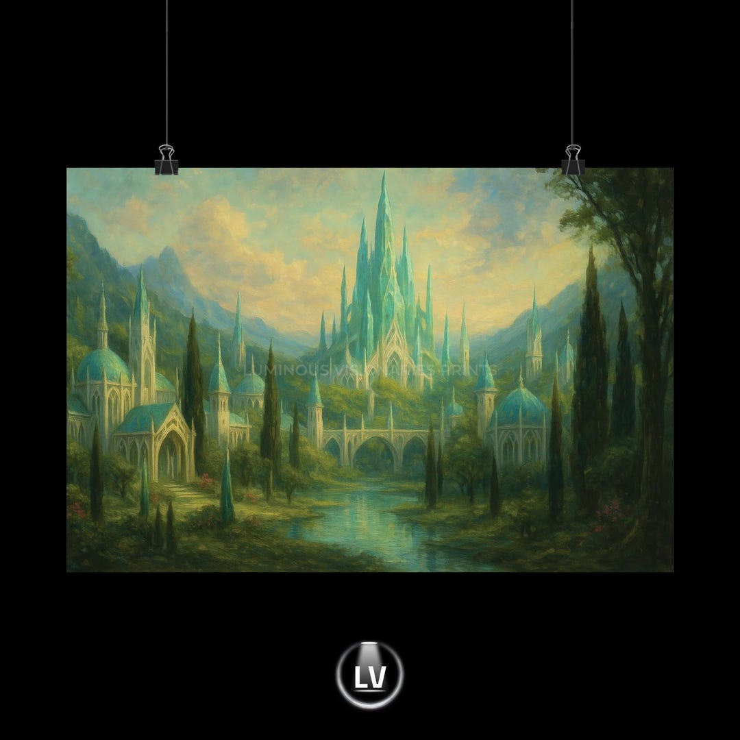 Fantasy Wall Art Decor, Matte Horizontal Elves Cityscape Artwork, Home ...