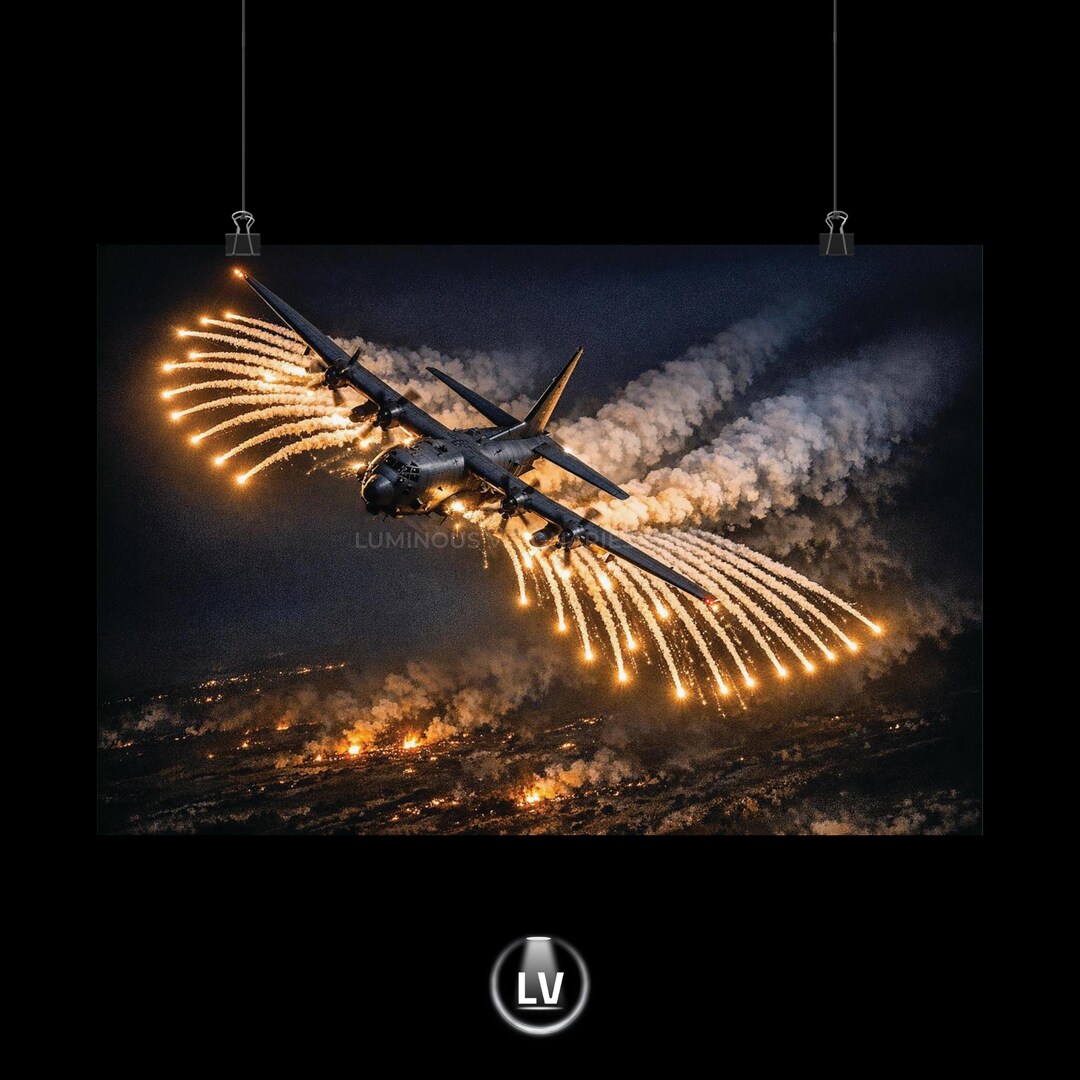 AC-130 Gunship Poster: Night Flares Matte Horizontal Print | APMT #27 ...