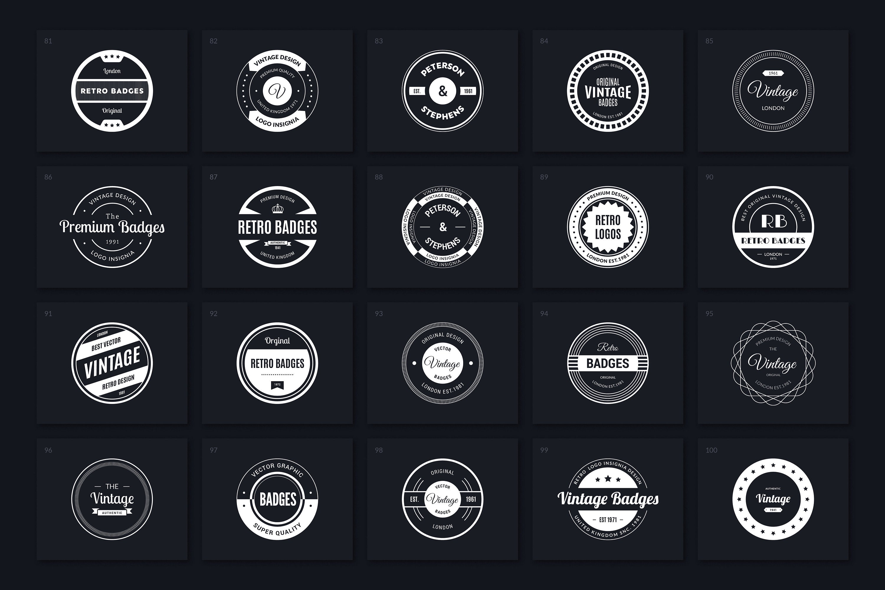 100 Retro Vector Badge Templates 1, AI, EPS, PSD, Editable Sticker ...
